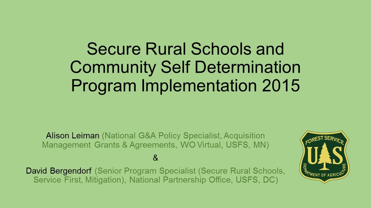 Secure Rural Schools and Community Self Determination Program ...